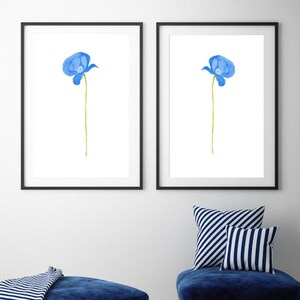 Watercolor Blue Poppy Flower Art Print Set of 2 Poppy Print | Etsy
