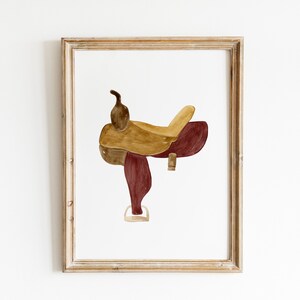 Watercolor Vintage Horse Saddle Art Print Equestrian Brown - Etsy