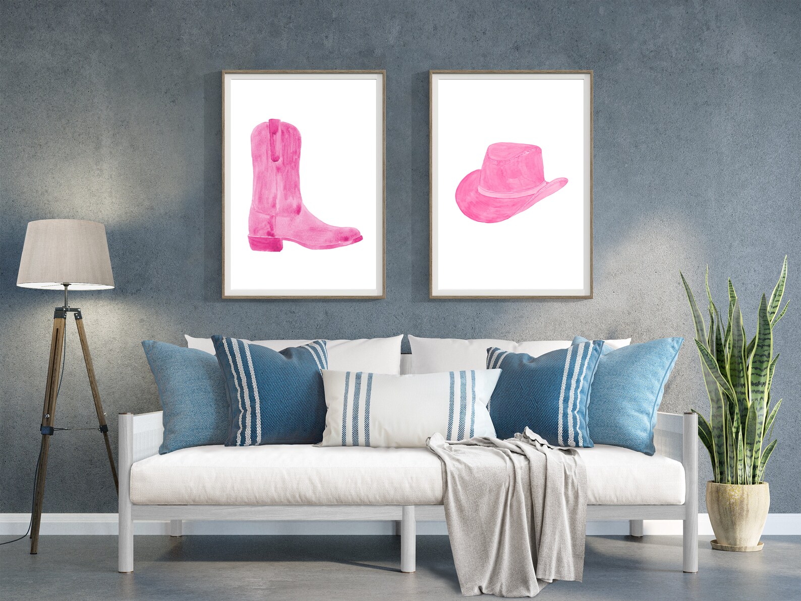 Hot Pink Watercolor Boots and Hat Art Print Set Hot Pink - Etsy