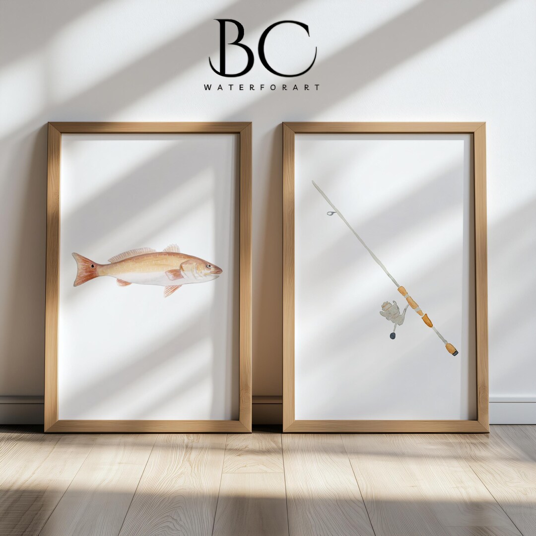 Watercolor Red Drum Fishing Art Print Set of 2, Red Fish Art, Fisherman ...