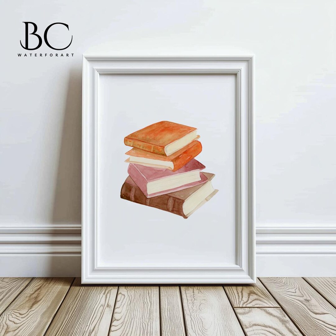 Watercolor Stack of Books Art Print: Vintage Library Wall Decor - Etsy