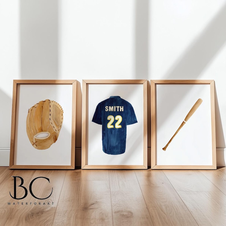 Custom Watercolor Baseball Print Set, Custom Nursery Baseball Art ...