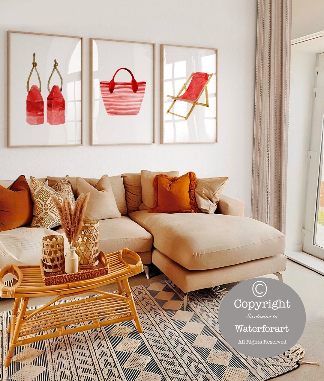 Watercolor Red Beach Wall Art Set, Beach Chair Bag & Lobster Buoy Art ...