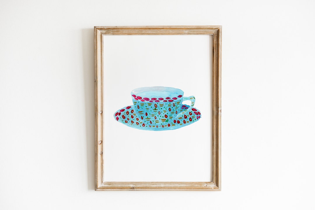 Tea Cup Watercolor Art Print, Tea Cup Art, Teacup Print, Kitchen Decor ...
