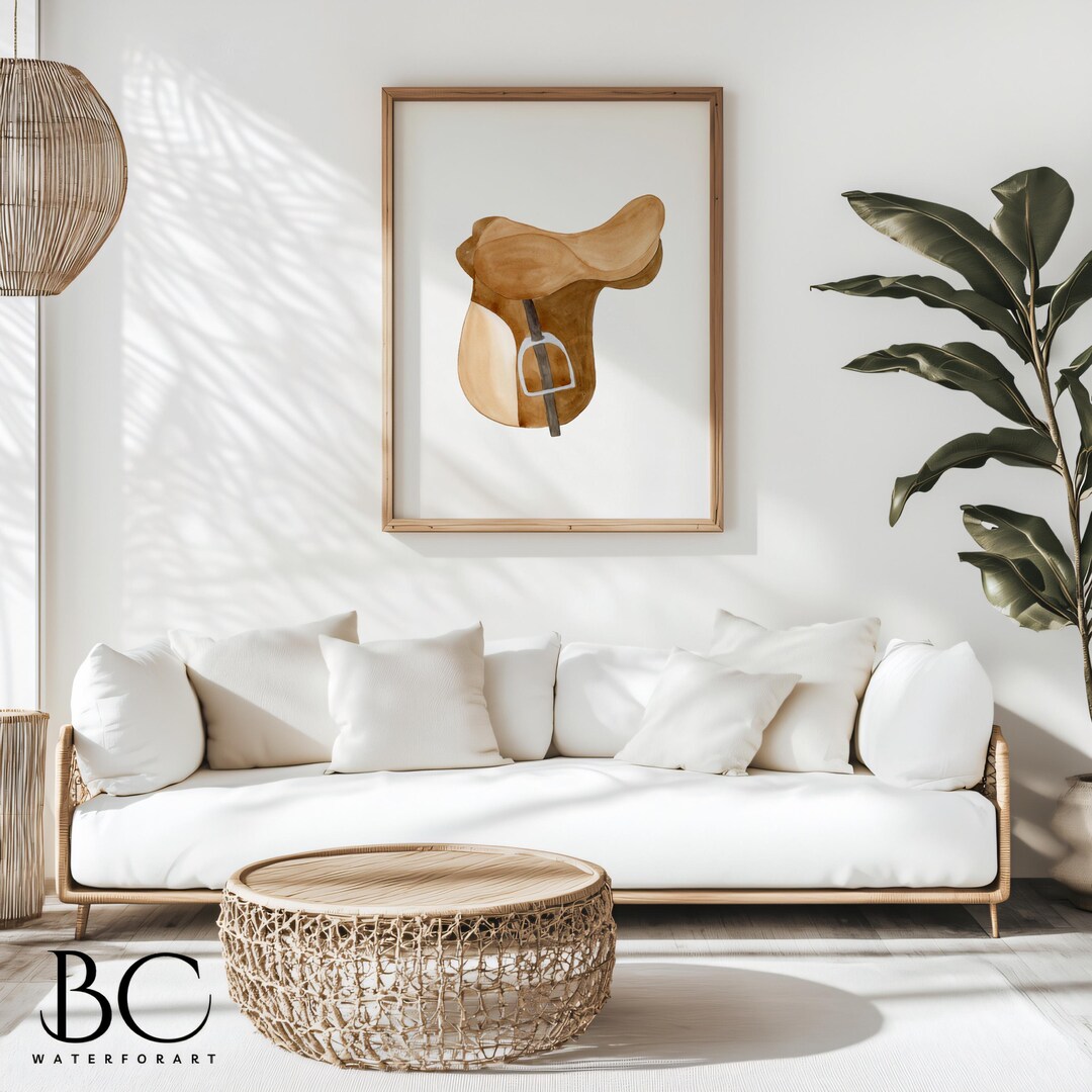 Watercolor English Saddle Art Print, Horse Riding Saddle Decor, Brown ...