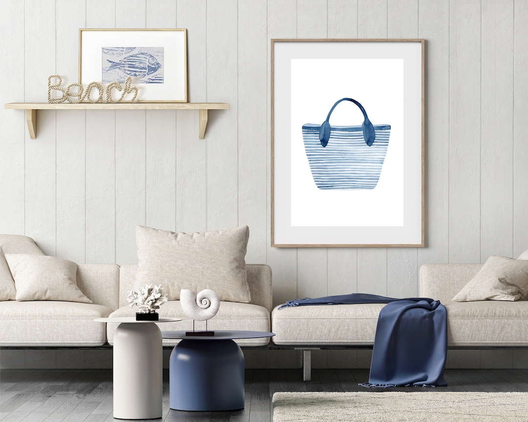 Watercolor Beach Bag Art, Watercolor Beach Theme Art Print, Beach House ...