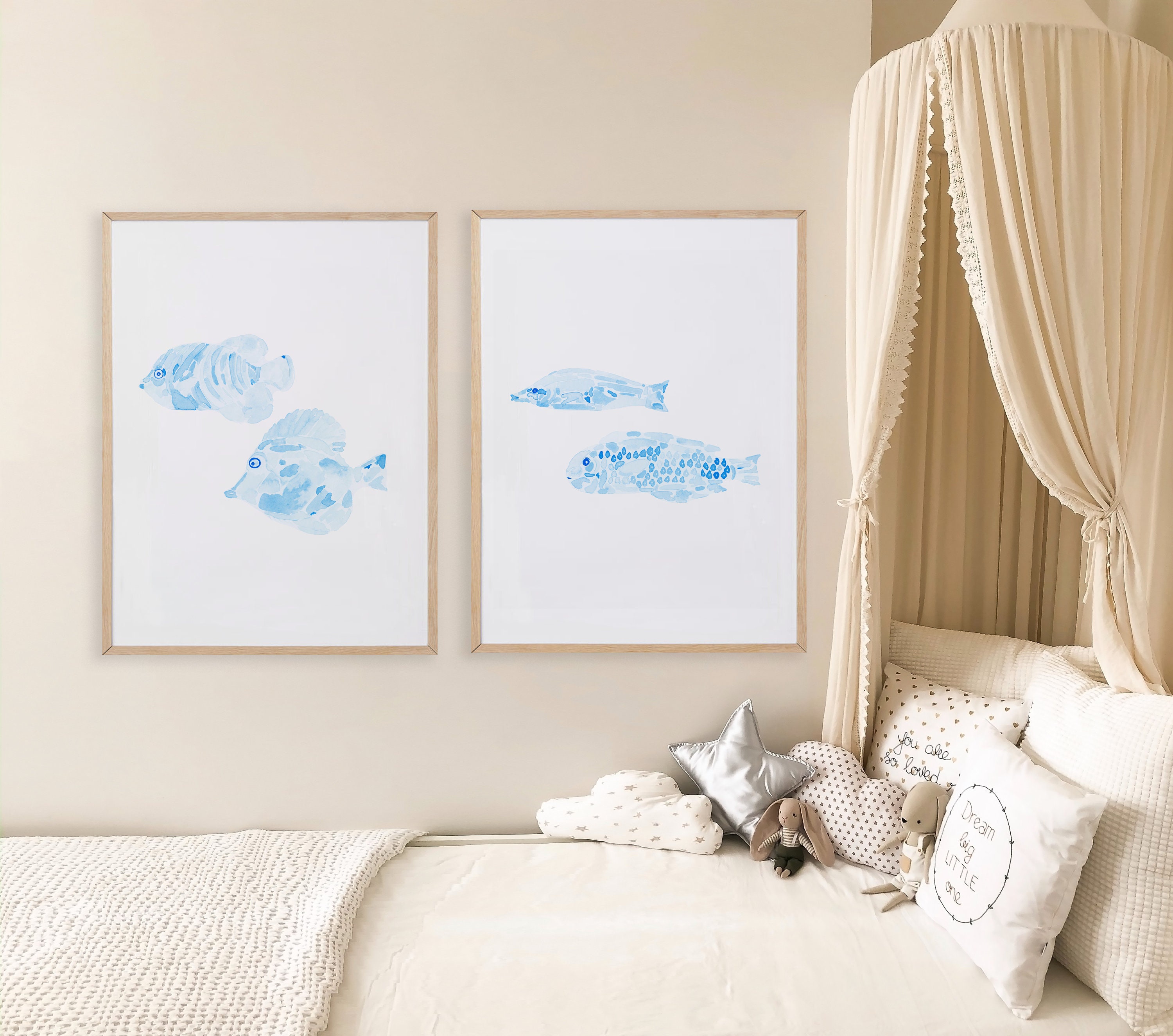 Watercolor Blue Pink Fish Print Set Nursery Watercolor Fish - Etsy