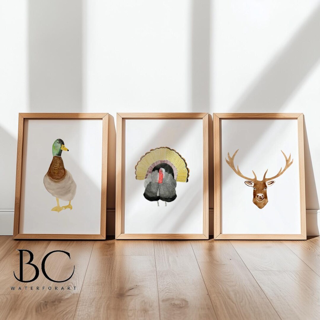 Hunting Art Print Set, Hunting Wall Decor, Mallard Duck Print, Deer ...