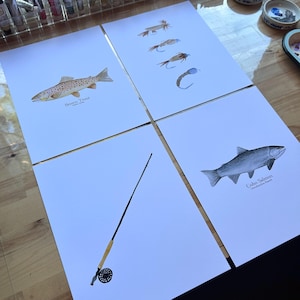Watercolor Fly Fishing Art Print Set, Fishing Decor, Fishing Wall ...