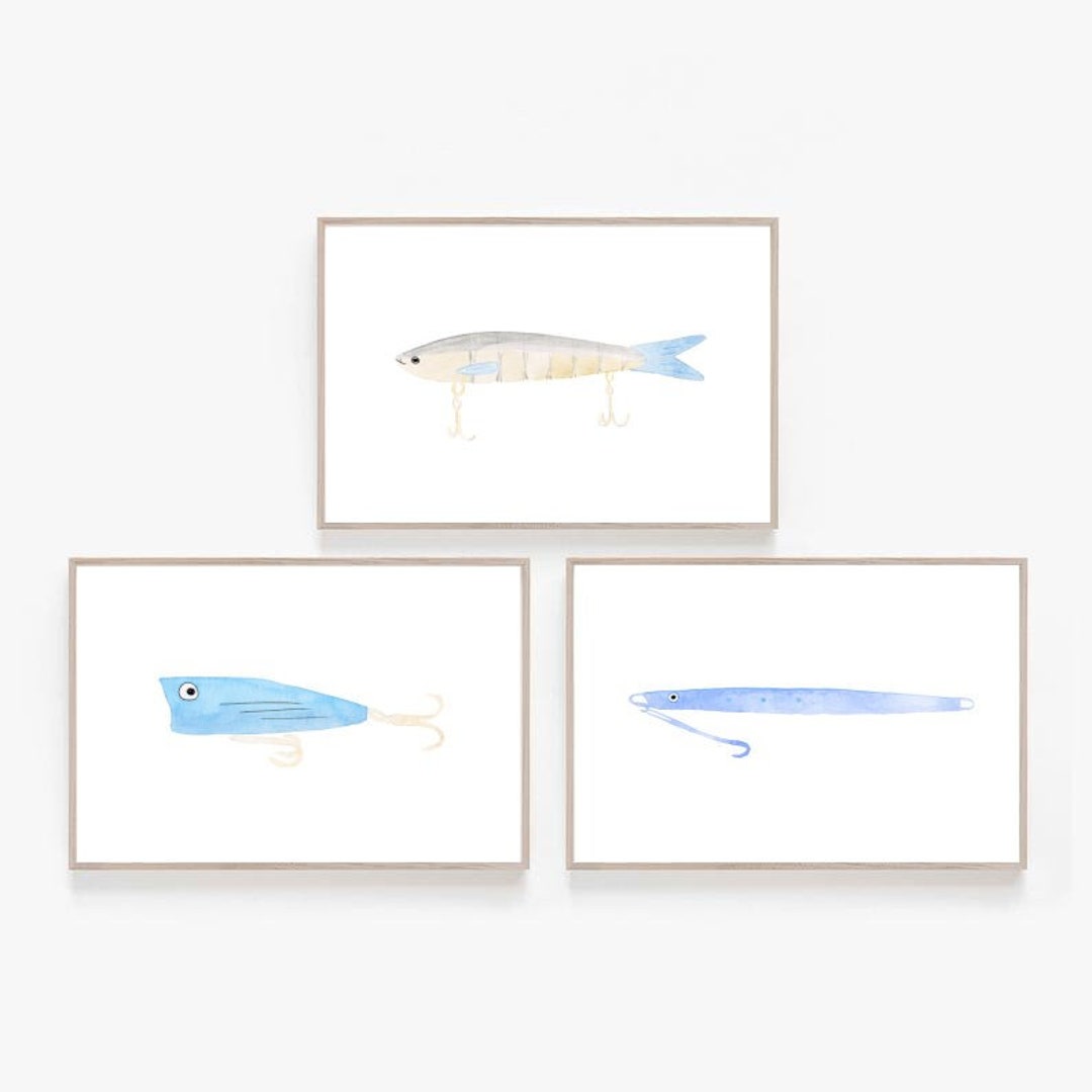 Fishing Lures Set of 3 Prints, Fishing Art, Watercolor Fishing Lures ...