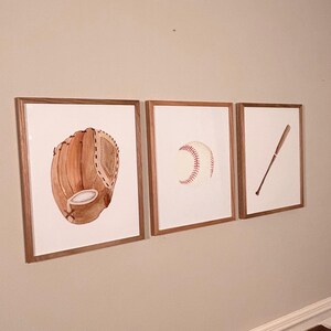 Watercolor Baseball Print Set, Sport Art Prints, Baseball Bat, Ball and ...