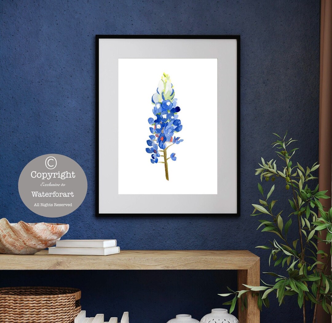 Watercolor Bluebonnet Painting Art Print, Texas Hill Country Wildflower ...