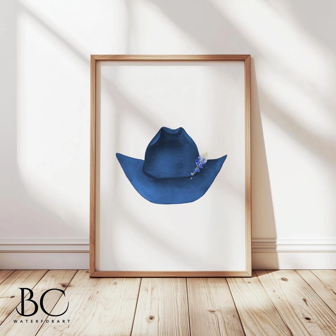 Watercolor Blue Cowboy Hat Art Print, Blue Western Print, Blue Cowgirl ...