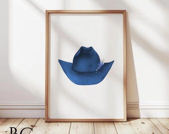 Blue Cowboy Hat Print - Etsy