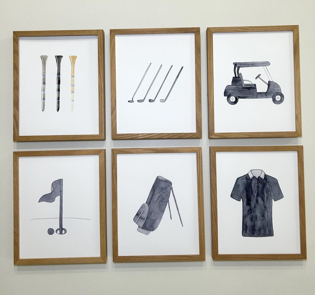 Watercolor Golf Set, Set of 6 Golf Print, Nursery Wall Art , Golf Club ...