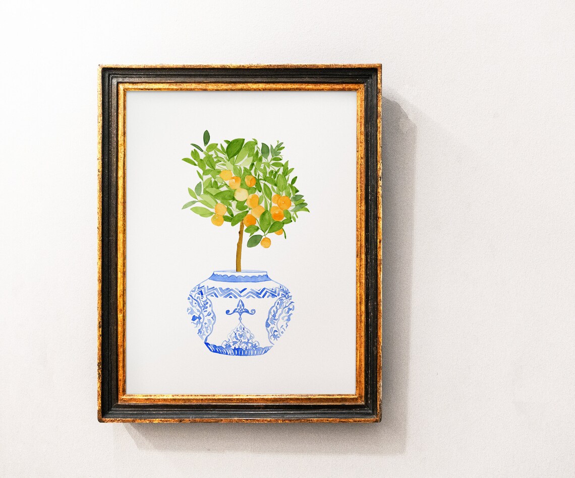 Watercolor Orange Tree Print Pottery Ginger Jar Print - Etsy