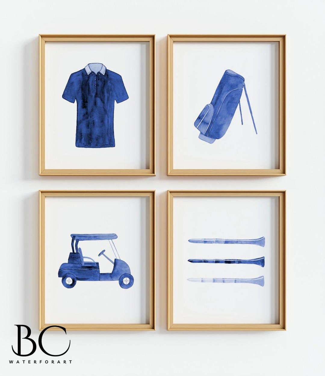 Golf Watercolor Print Set of 4, Blue Golf Club Print, Golf Theme Decor ...