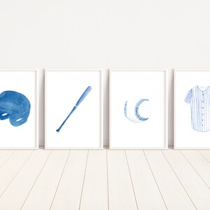 Watercolor Blue Baseball Print Set, Sport Art Prints, Baseball Bat ...