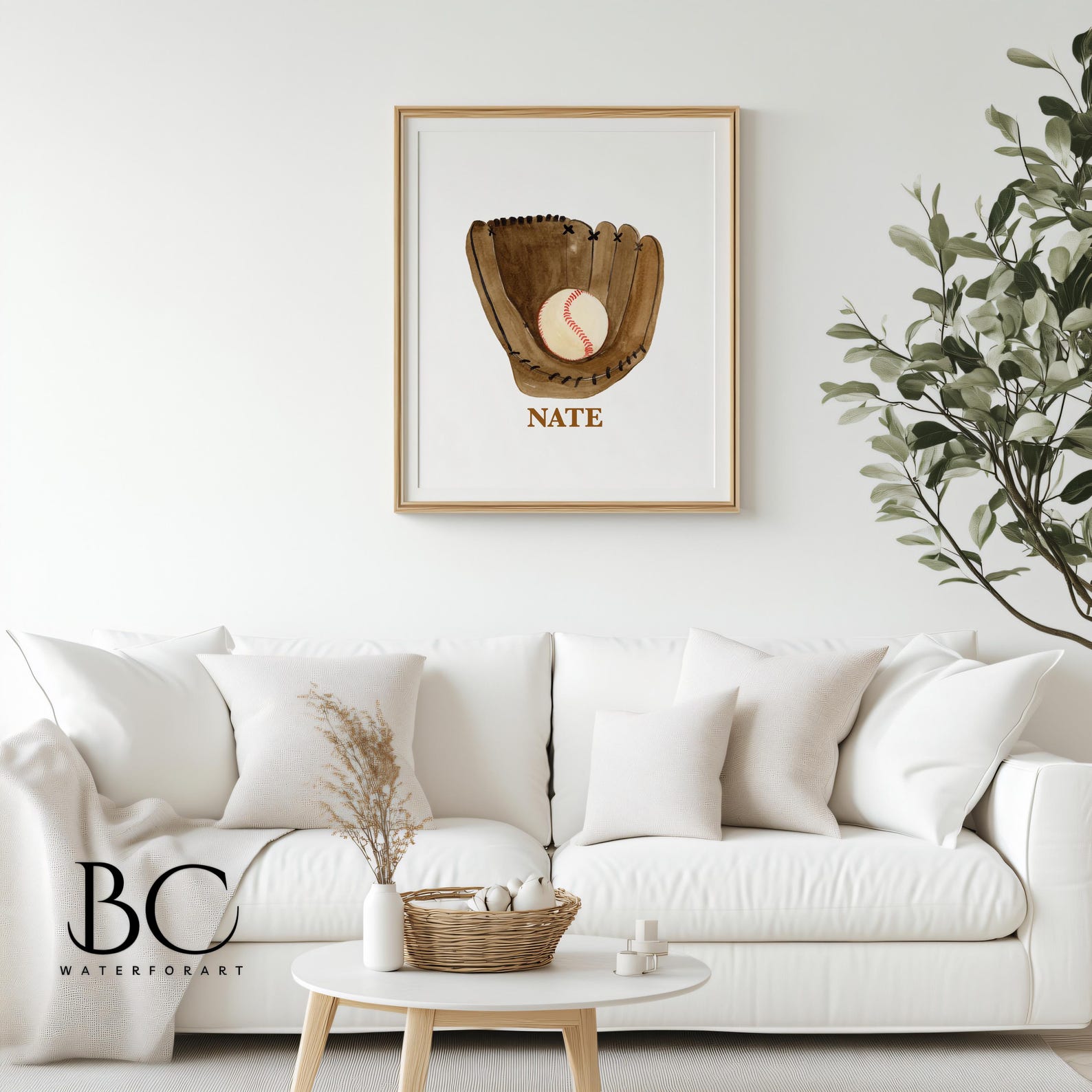 Watercolor Baseball Glove Print, Personalized Baseball Print ...
