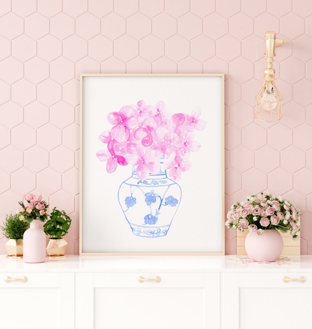 Watercolor Hot Pink Hydrangea Print, Watercolor Pink Hydrangea Print ...