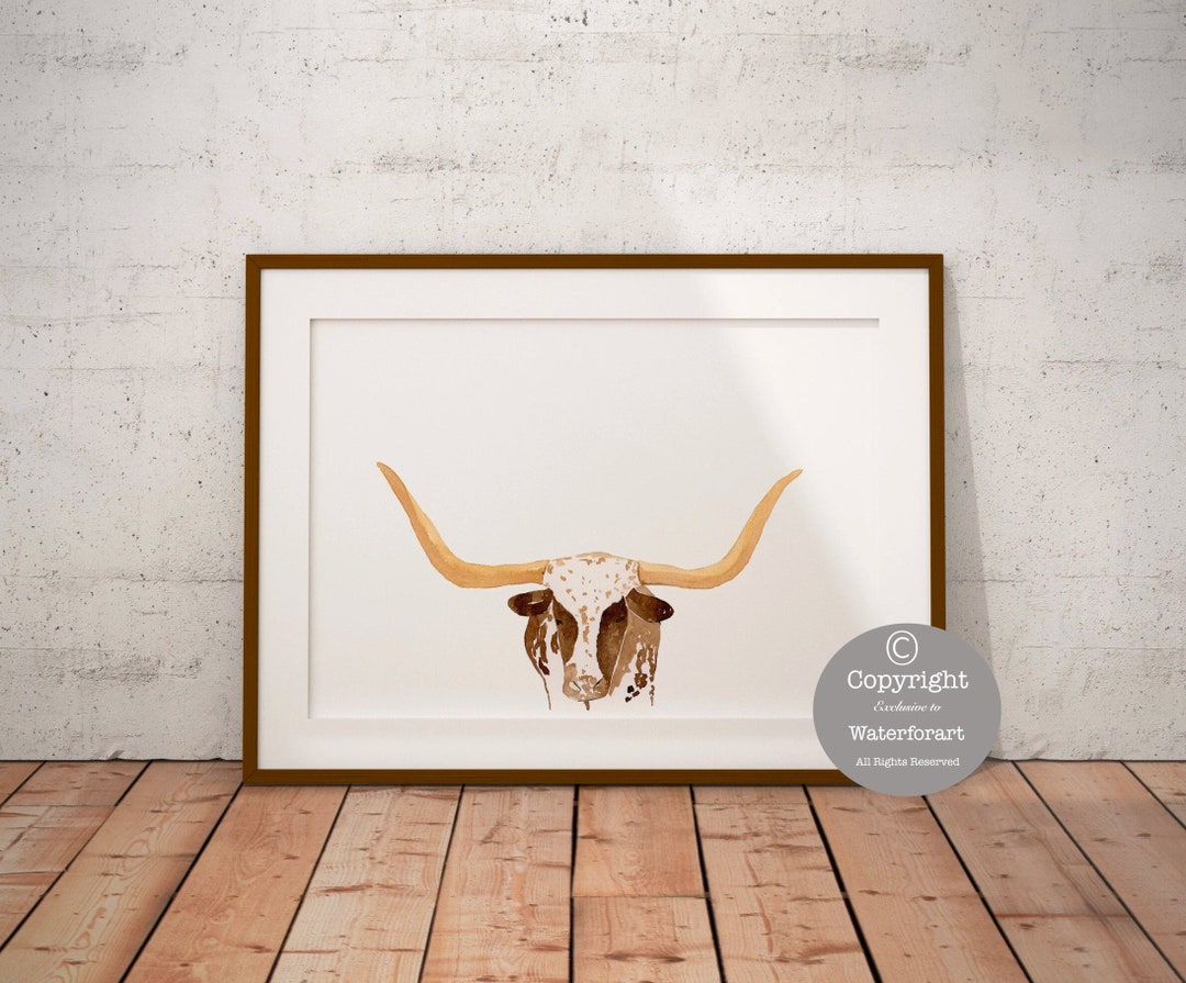 Watercolor Texas Longhorn Cow Print, Cowboy Art Print, Western Print ...