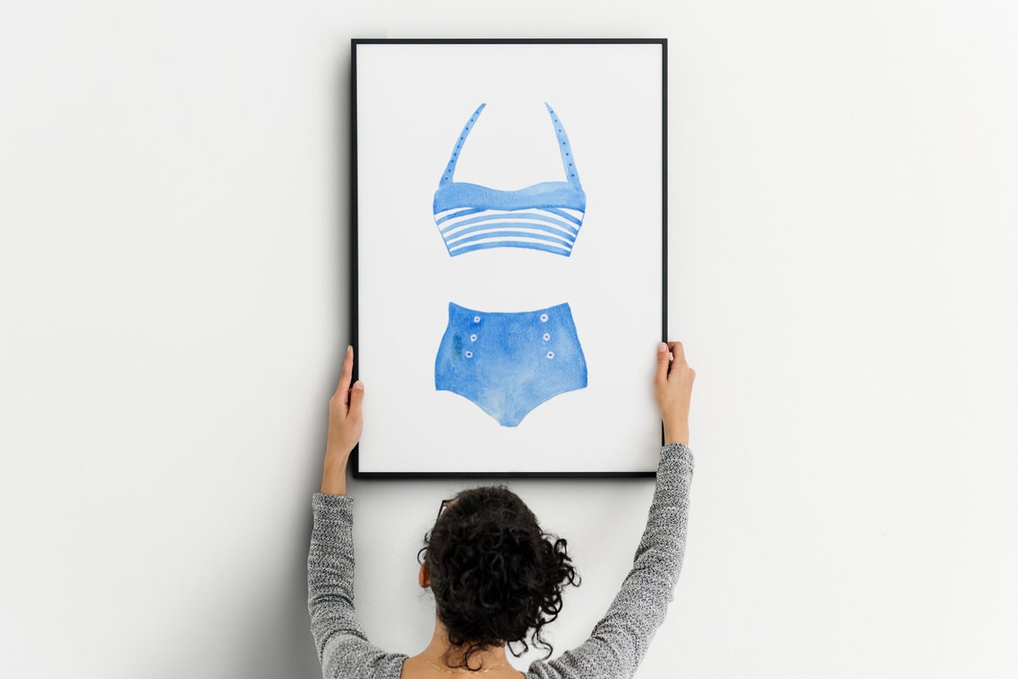 Vintage Swimsuit Watercolor Swimsuit Art Bathing Suit Art | Etsy