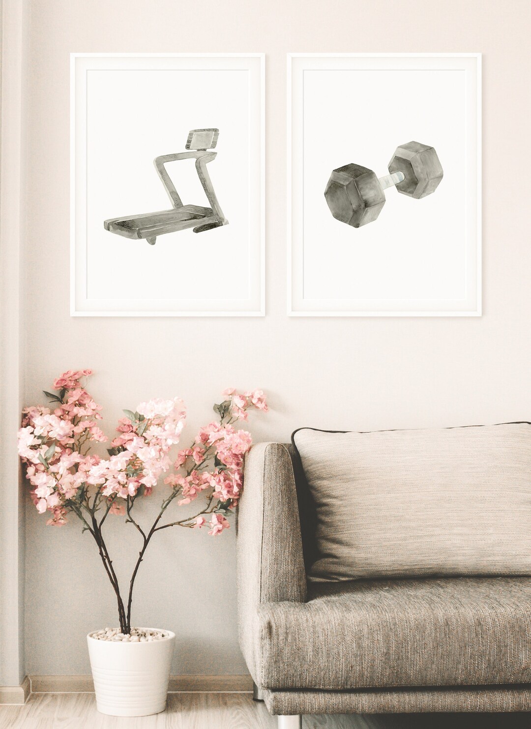 Watercolor Fitness Dumbbells and Treadmill Art Print, Fitness Poster ...