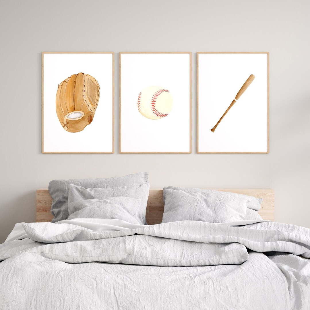 Watercolor Baseball Print Set Sport Art Prints Baseball Bat - Etsy