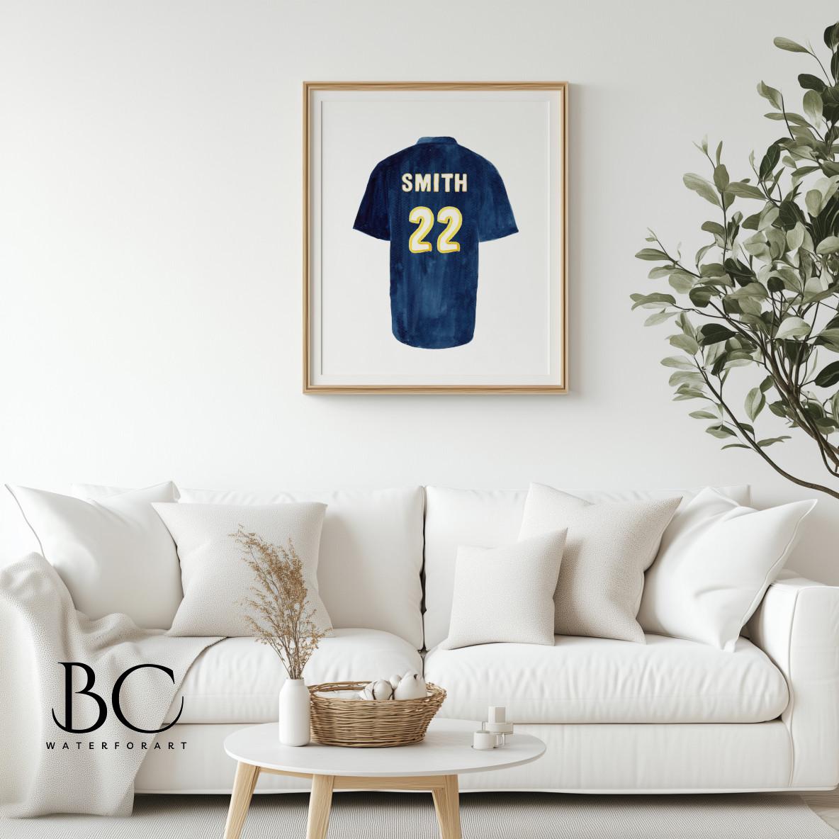Watercolor Blue Baseball Jersey Print, Sport Art Prints, Personalized ...
