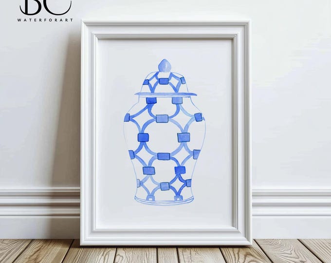 Watercolor Pink Chinoiserie Ginger Jar Vase Print Art for Living Room ...