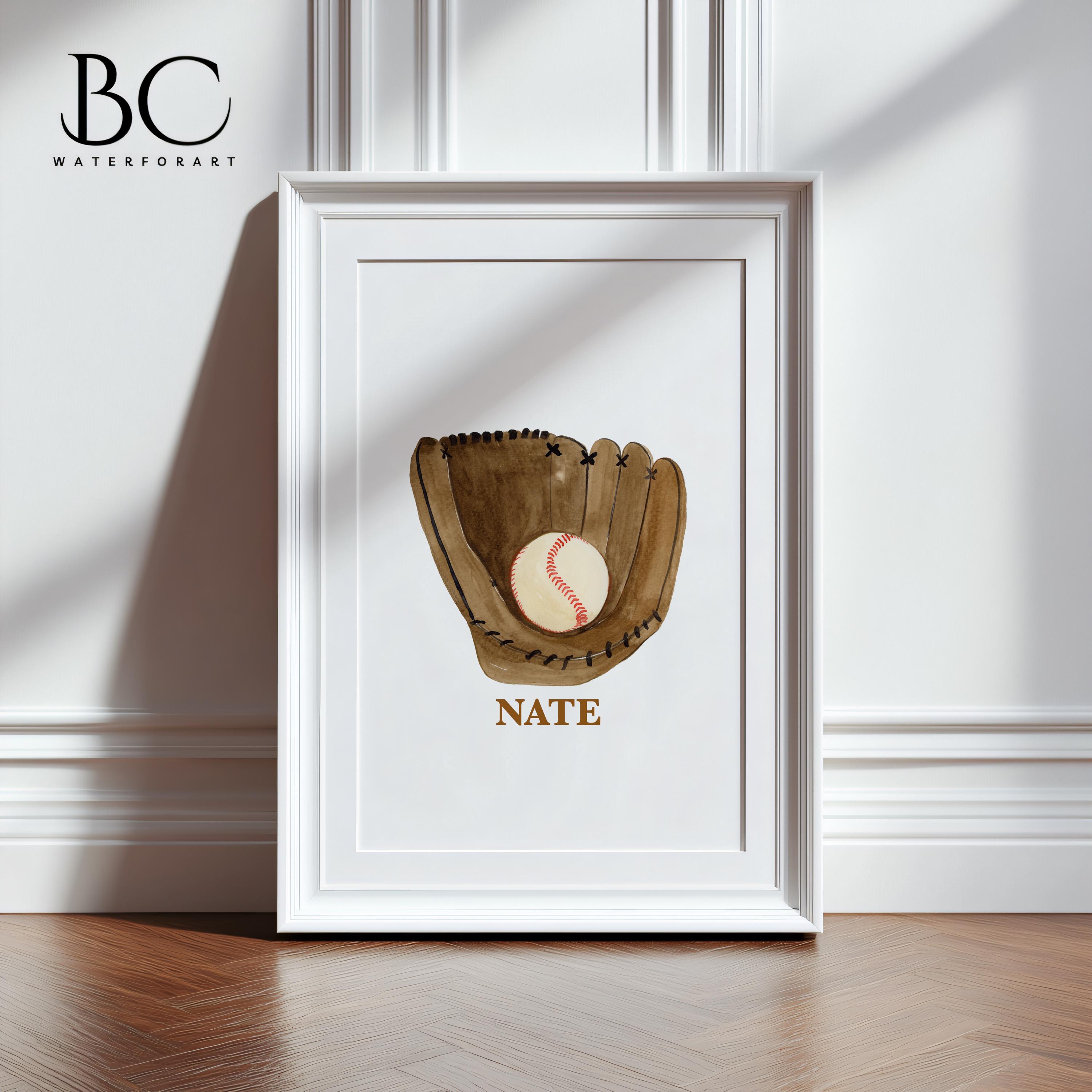 Watercolor Baseball Glove Print, Personalized Baseball Print ...