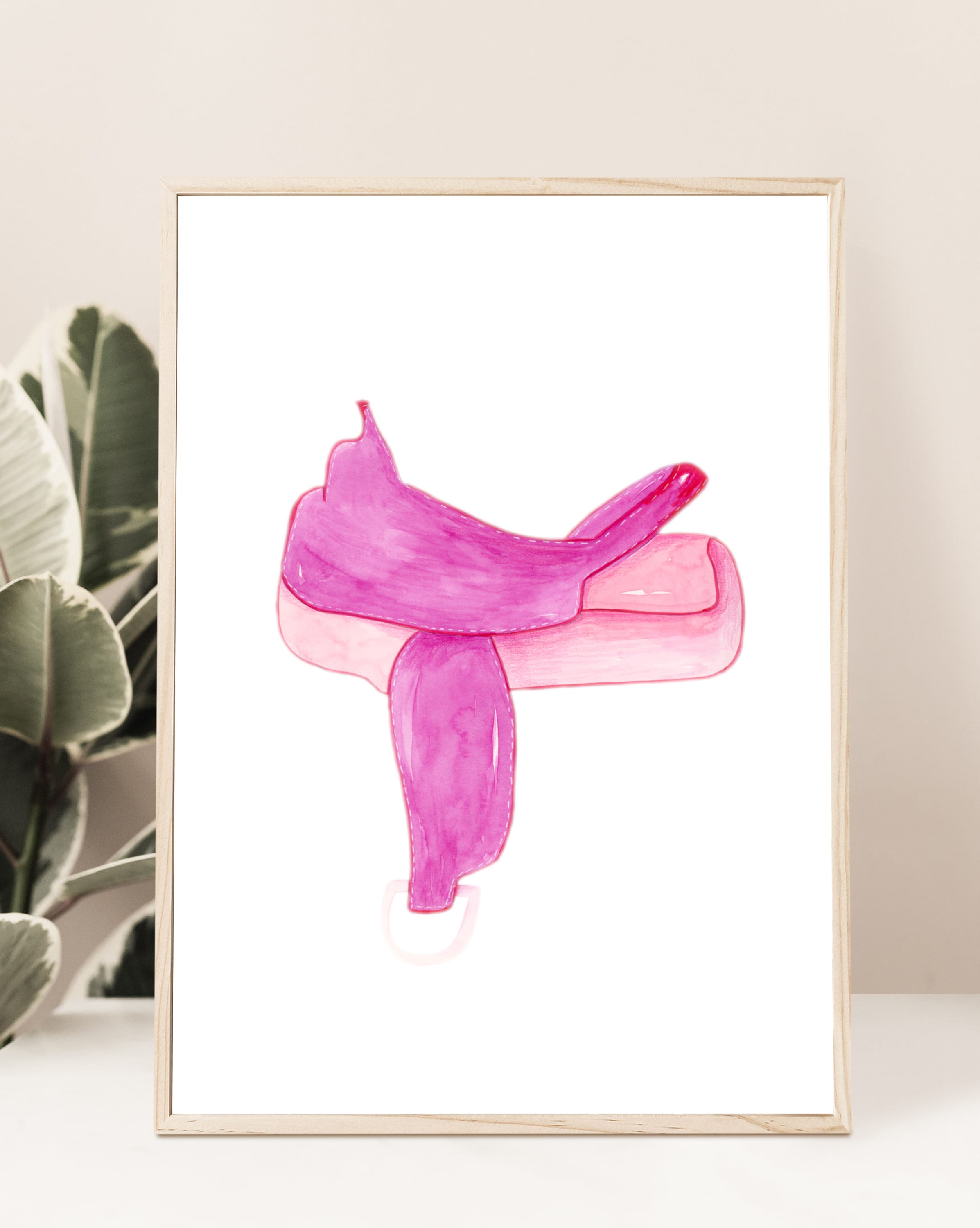 Watercolor Vintage Horse Saddle Art Print Equestrian Pink - Etsy
