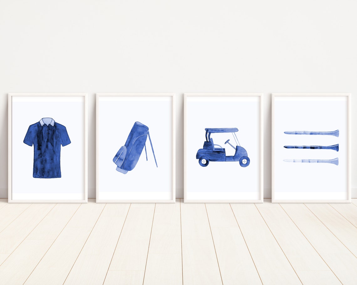 Golf Watercolor Print Set of 4 Blue Golf Club Print Golf - Etsy