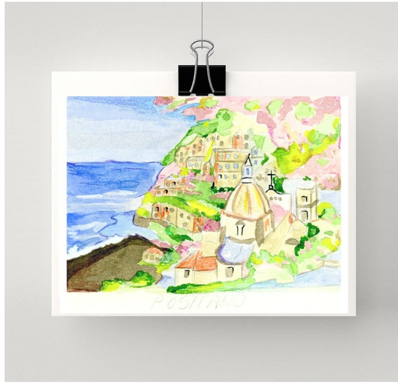 Positano Watercolor Art Print positano wall art Positano | Etsy