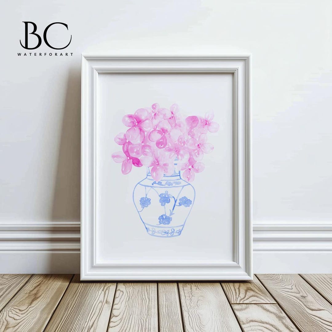 Watercolor Hot Pink Hydrangea Print, Watercolor Pink Hydrangea Print ...