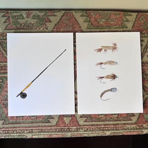 Watercolor Fly Fishing Art Print Set, Fishing Decor, Fishing Wall ...