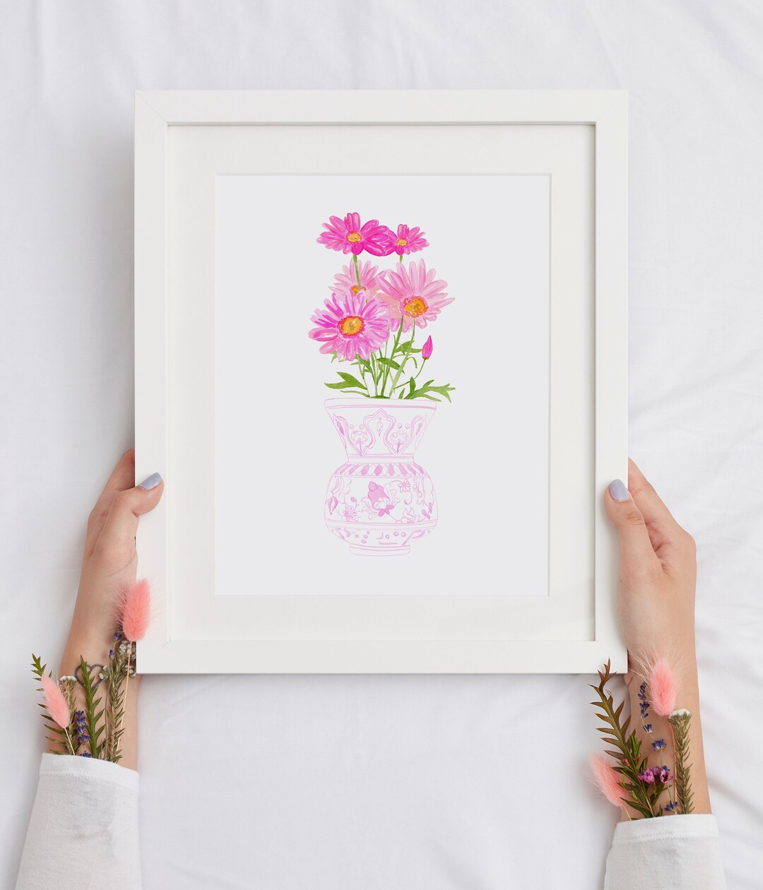 Watercolor Pink Daisy Art Print, Pink Watercolor Flower Art, Watercolor ...