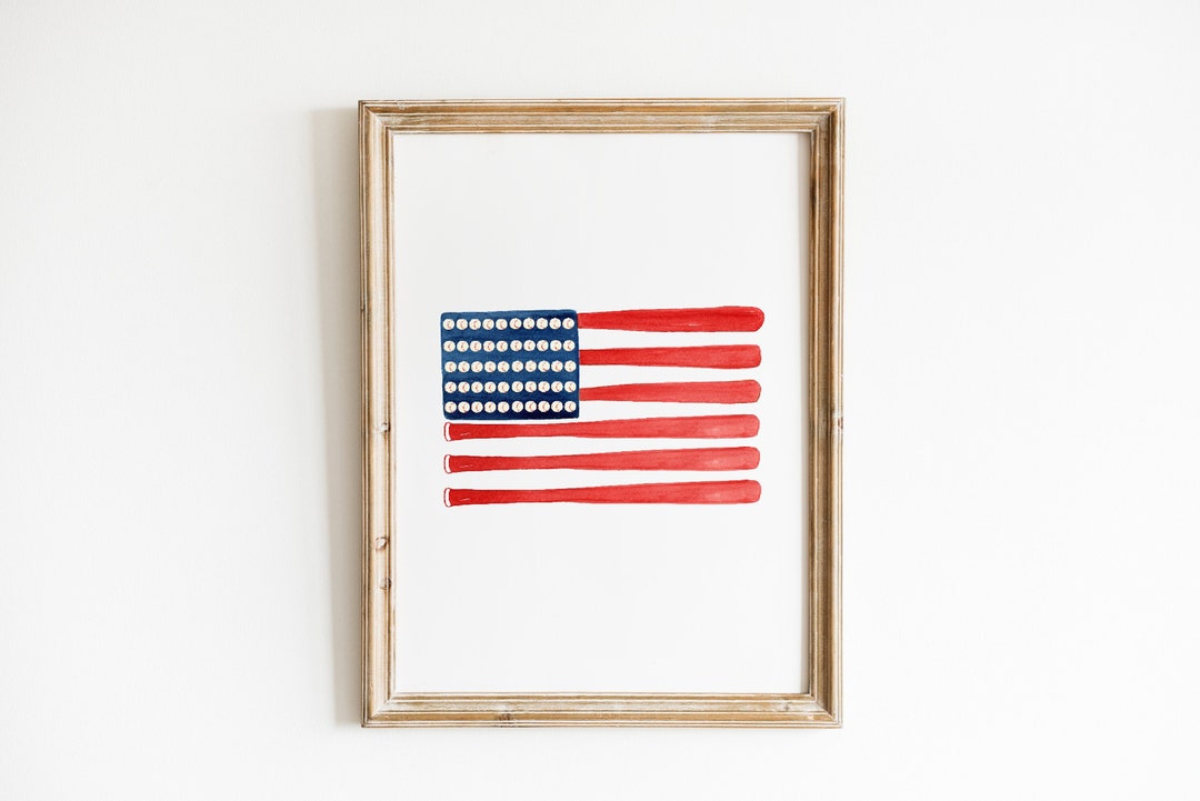 Watercolor Baseball Bat Art Print, American Flag Made From Baseball Bat ...