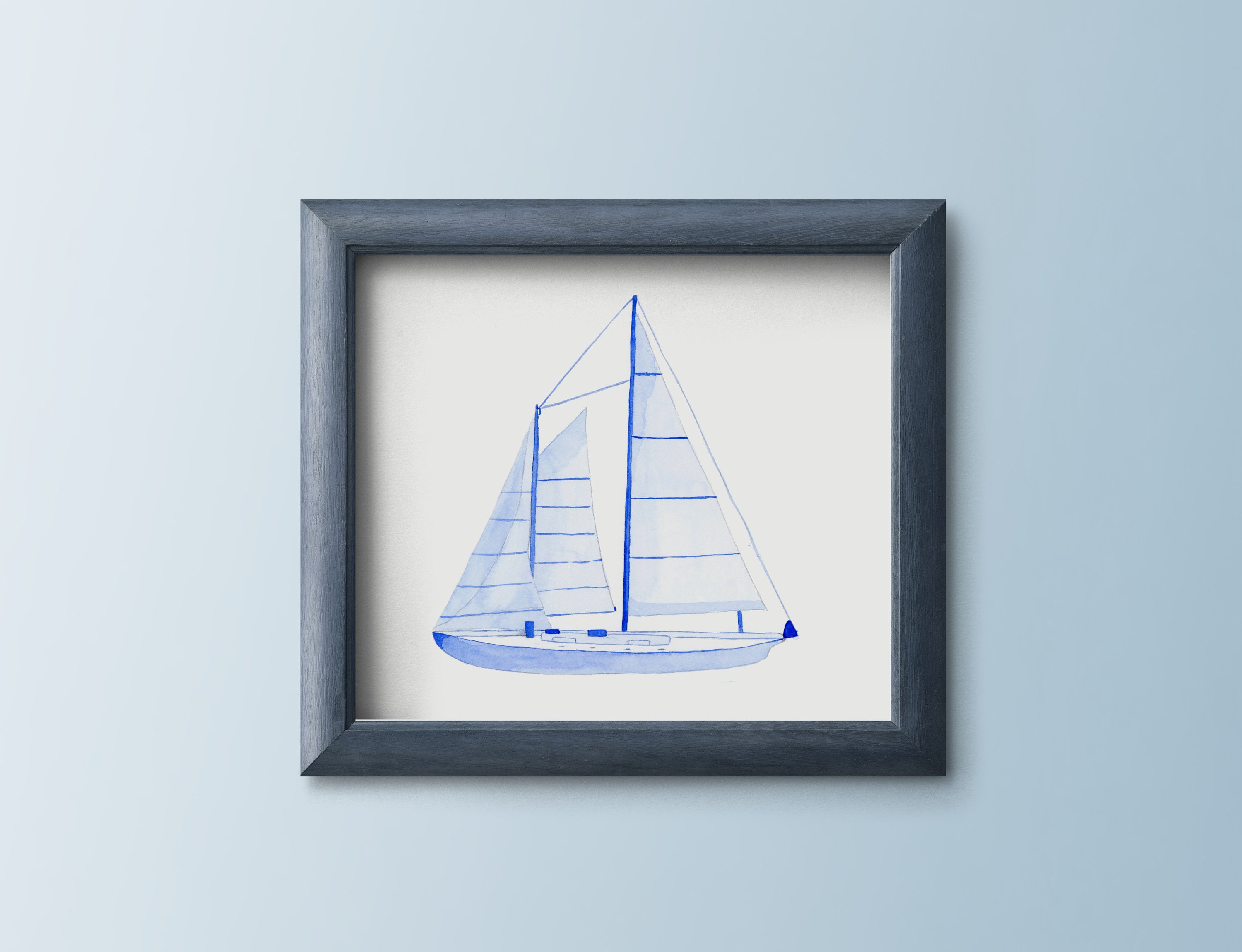 Watercolor sailboat painting print blue sailboat art | Etsy