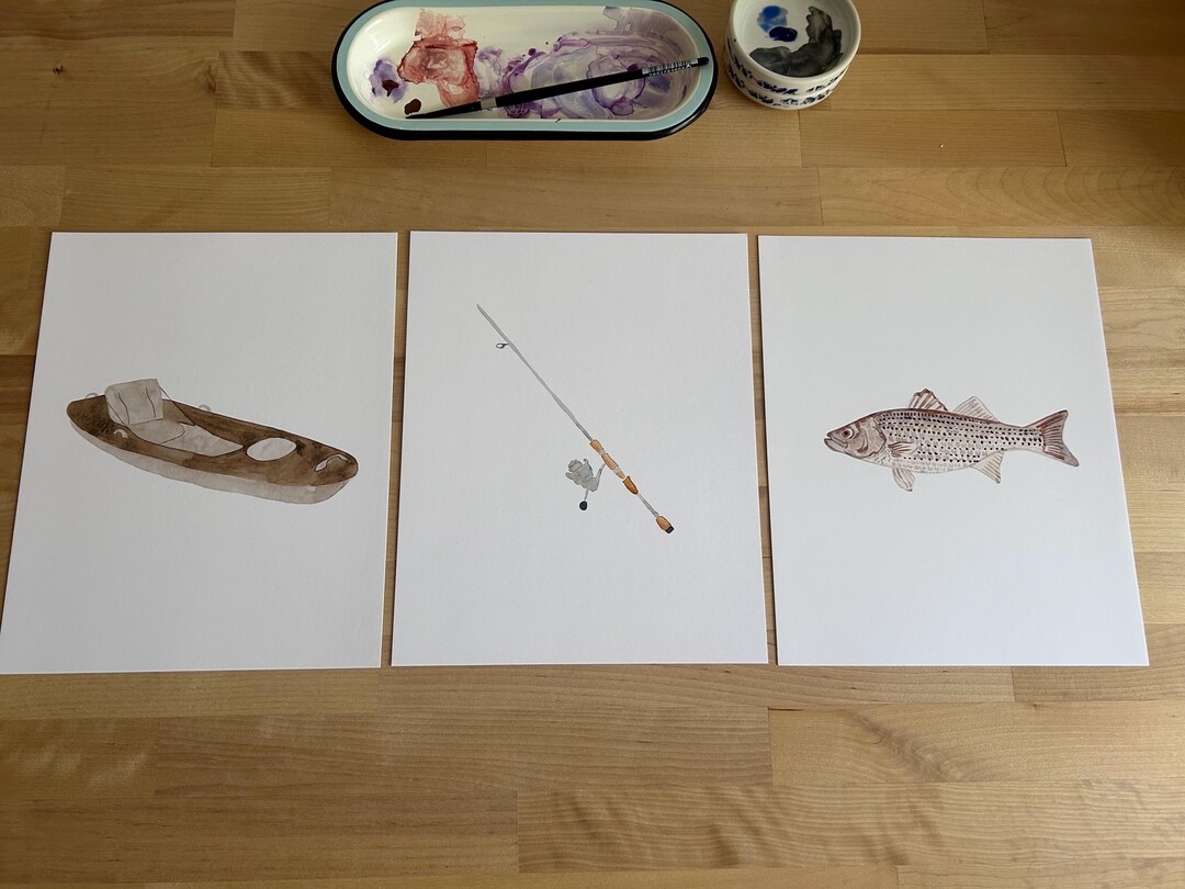 Watercolor Fishing Art Print Set of 3, Fishing Wall Art, Fisherman Gift ...