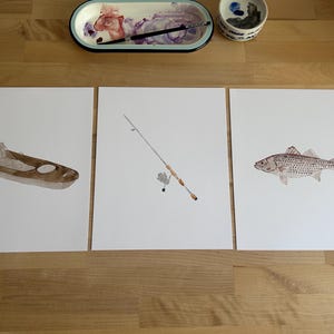 Watercolor Fishing Art Print Set of 3, Fishing Wall Art, Fisherman Gift ...