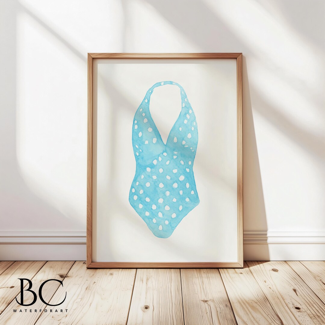 Vintage Swimsuit Watercolor Art Print, Blue or Pink Swimsuit Art, Beach ...