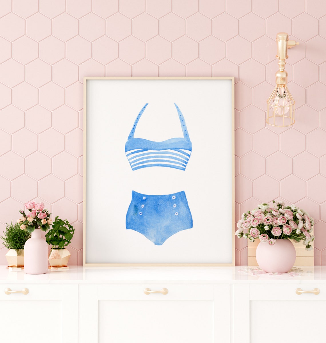 Vintage Swimsuit Watercolor Swimsuit Art Bathing Suit Art | Etsy