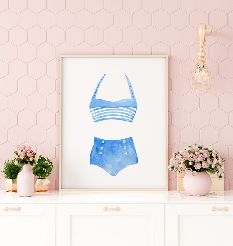 Vintage Swimsuit Watercolor Swimsuit Art Bathing Suit Art - Etsy