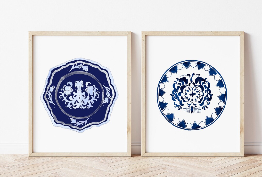 Watercolor Chinoiserie Plates, Blue and White Chinoiserie Prints ...