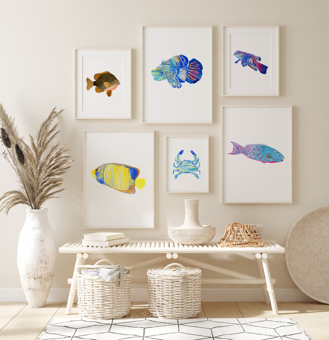Tropical Fish Print Set Fish Watercolor Print Set Angel Fish - Etsy