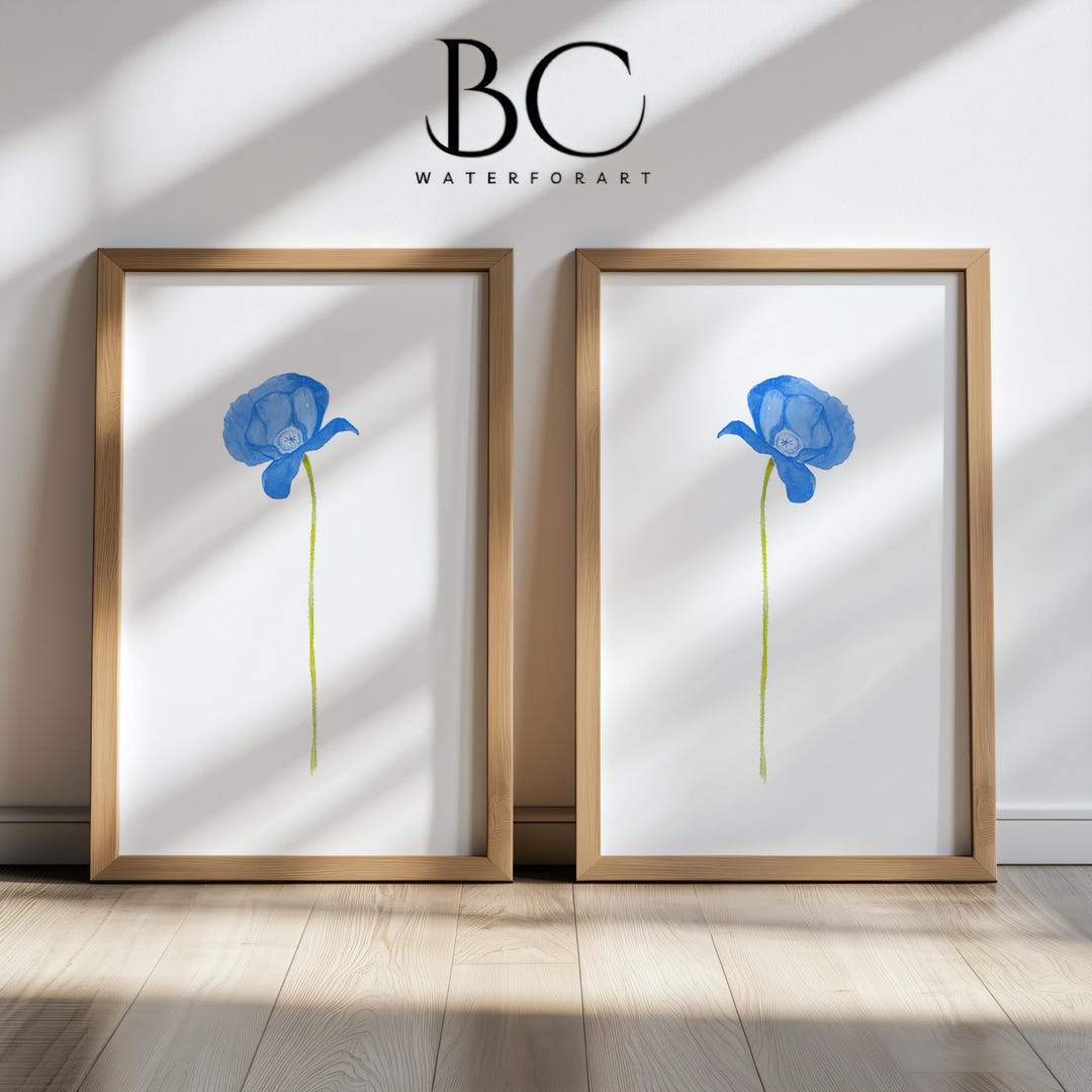 Watercolor Blue Poppy Flower Art Print Set of 2, Poppy Print, Blue ...