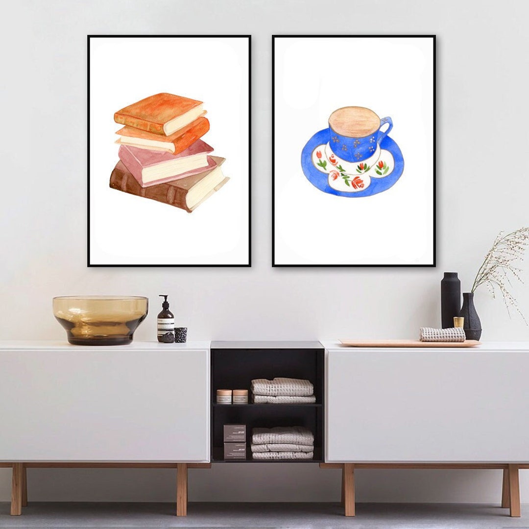 Watercolor Stack of Books Watercolor Books Painting Home Office Decor ...