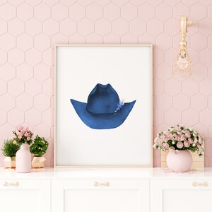 Watercolor Blue Cowboy Hat Art Print, Blue Western Print, Blue Cowgirl ...