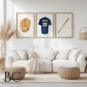 Custom Watercolor Baseball Print Set, Custom Nursery Baseball Art ...